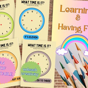 20 Pages Printable Learning Time: Fun Clock Drawing & Coloring Workbook ...