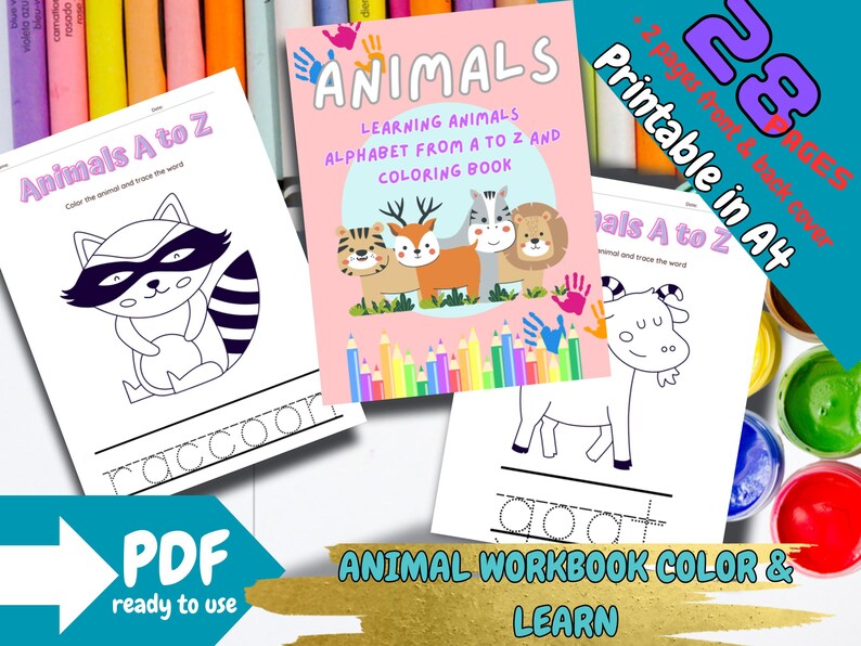 28 Pages Printable A4 Size PDF : Interactive Animal Workbook ...