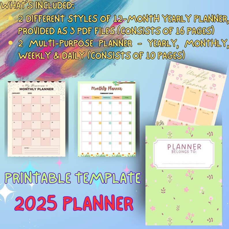 2025 Planner Printable Bundle A4 Size Soft Pastel Design Yearly ...