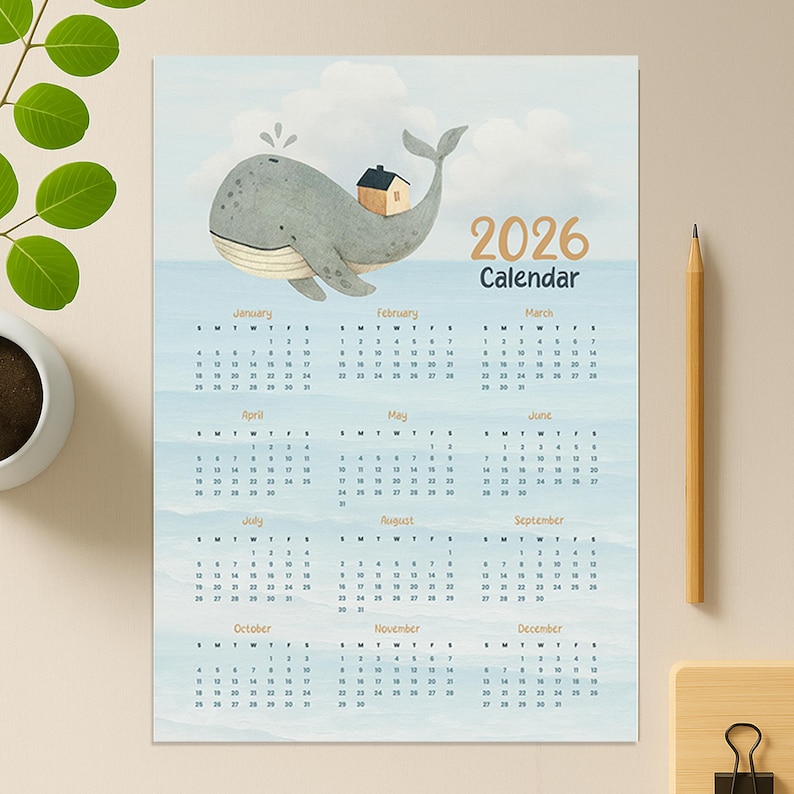 2026 Whale Calendar | Soft Nordic Nursery Art (digital Download) - Etsy