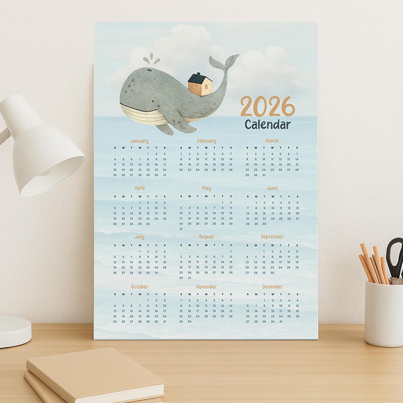 2026 Whale Calendar | Soft Nordic Nursery Art (digital Download) - Etsy