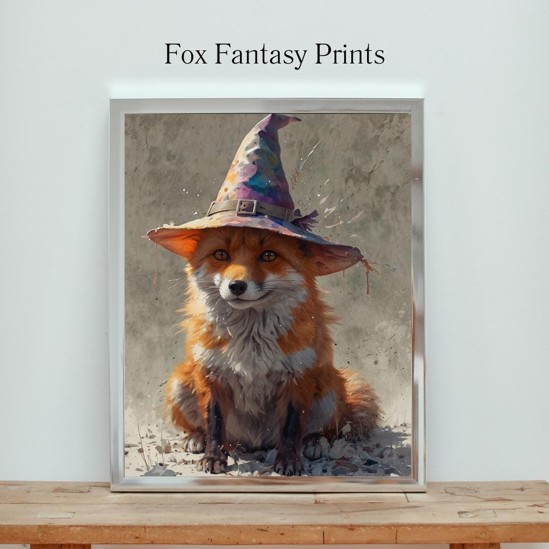Enchanted Fox in the Witch's Hat halloweenfox Art Print Art Decor Fantasy Art Whimsical Cute Fox ...