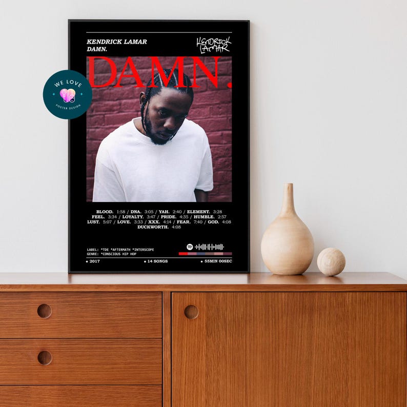 Kendrick Lamar - Damn. Album Poster / Kendrick Lamar Poster / Album ...