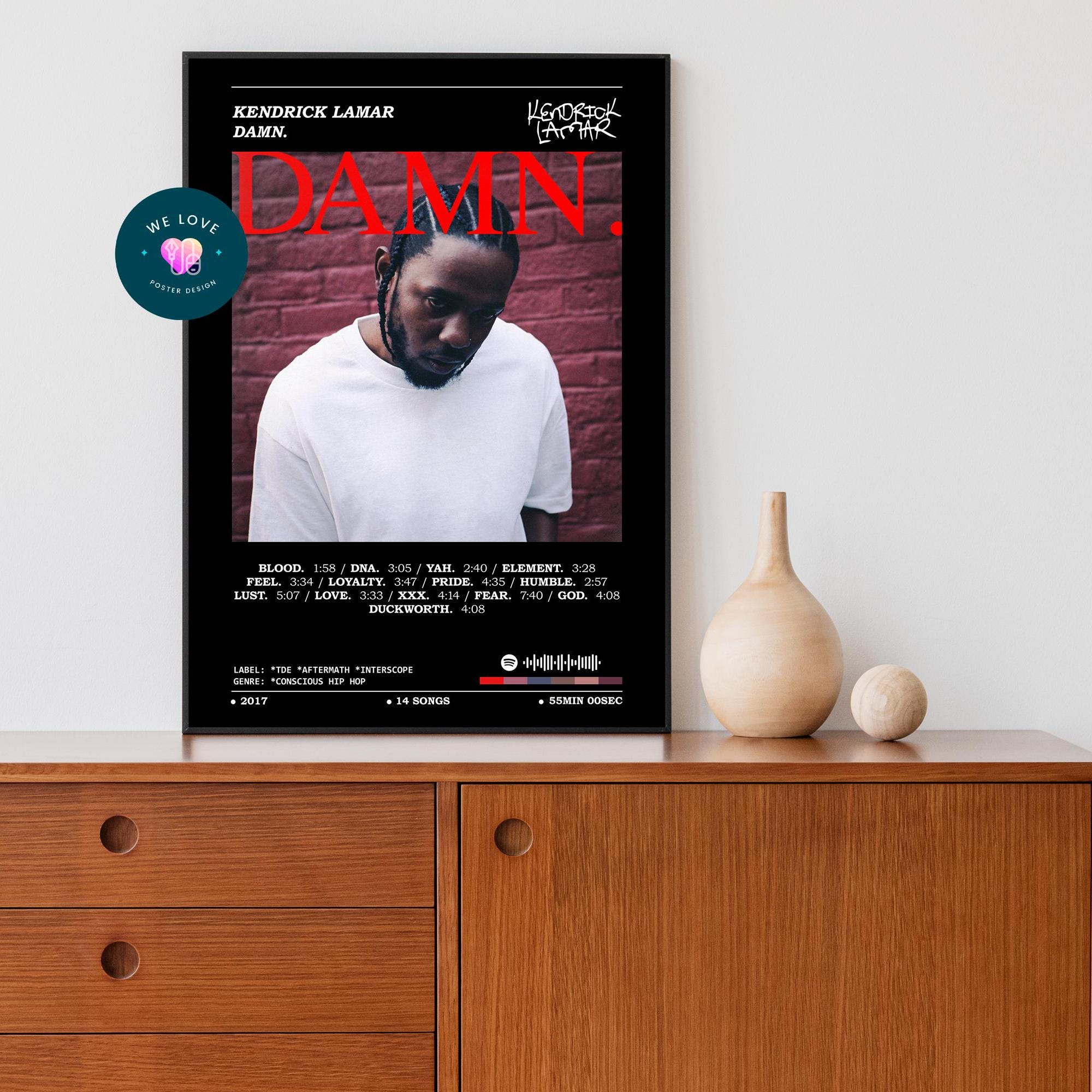 Kendrick Lamar - Damn. Album Poster / Kendrick Lamar Poster / Album ...