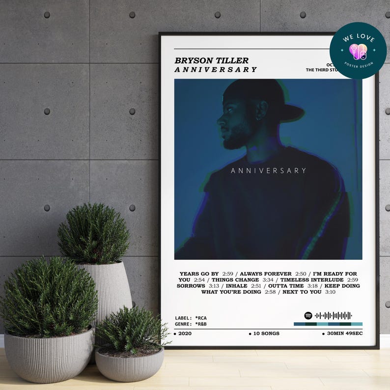 Bryson Tiller - Anniversary Album Poster / Bryson Tiller Poster / Album ...