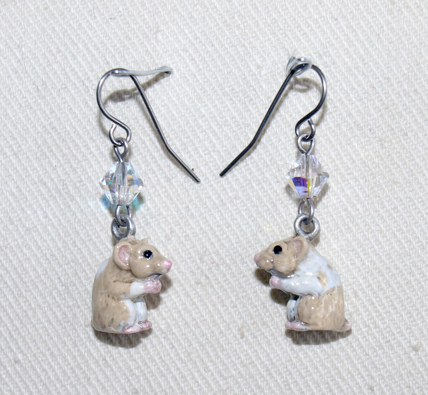 Custom Handpainted Hamster Earrings With Swarovski Crystal Beads - Etsy
