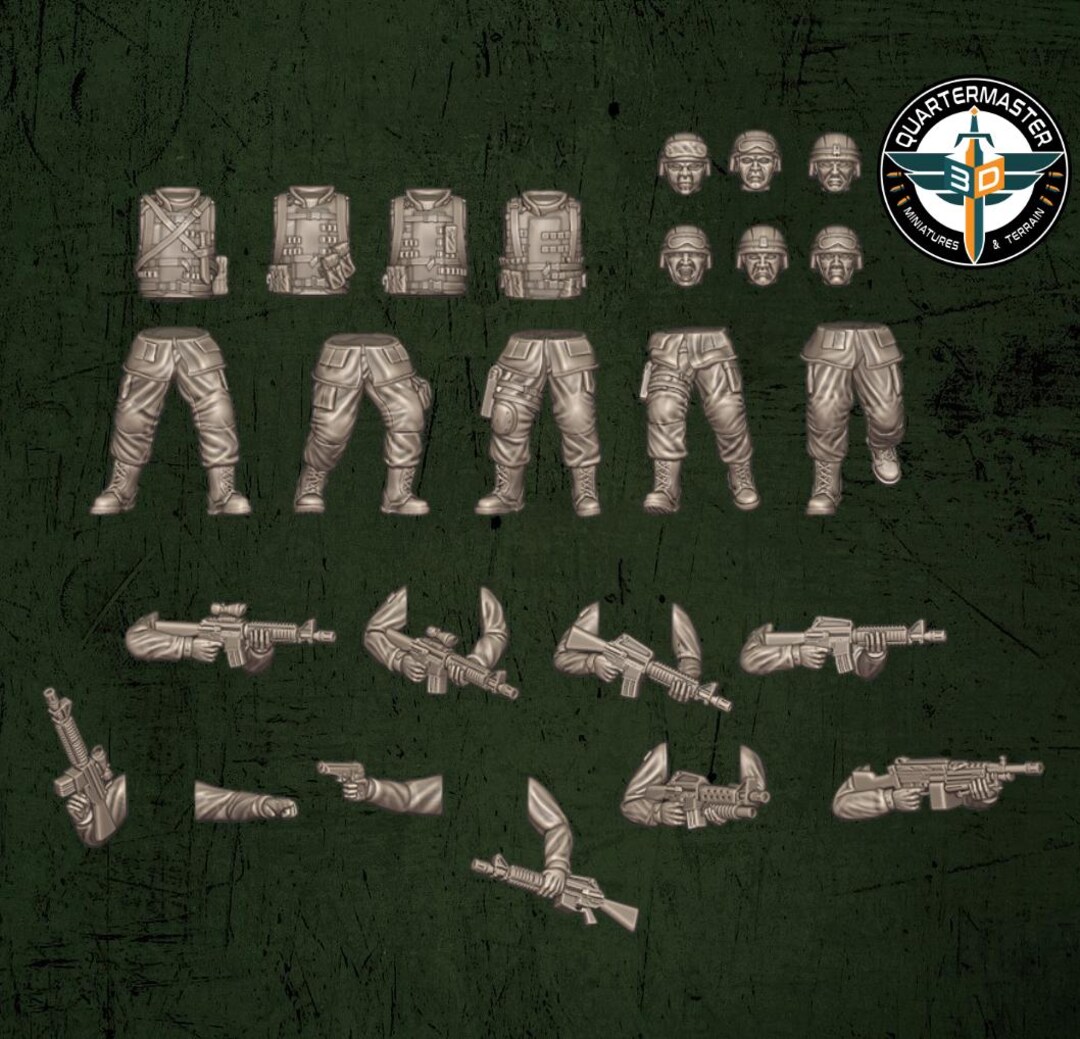 Modular Modern Soldier Kit (10 Models) - 28mm Scale - Quartermaster3d ...