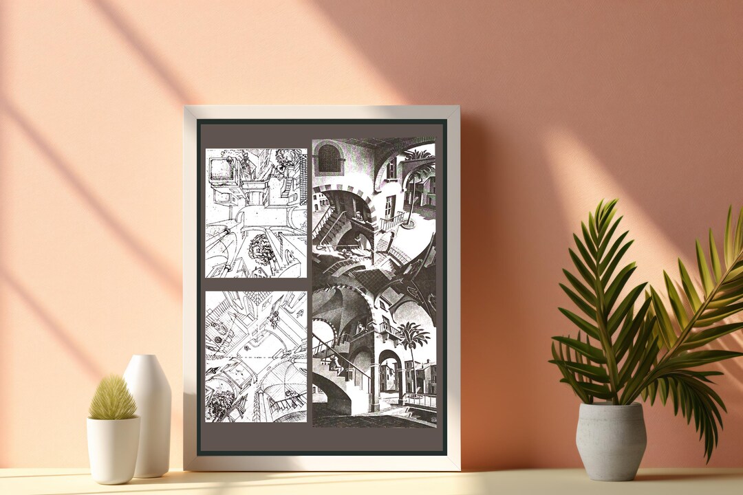 Escher Lithography and Studies, Glass Painting, Temepered Acrylic UV ...