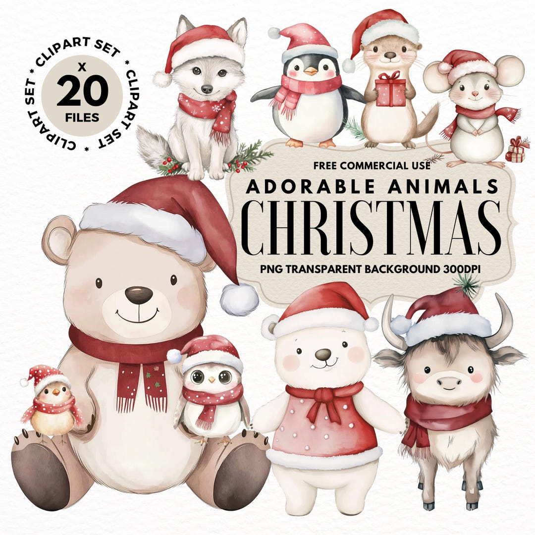 Christmas Clipart Bundle. Christmas Adorable Animals. Christmas ...