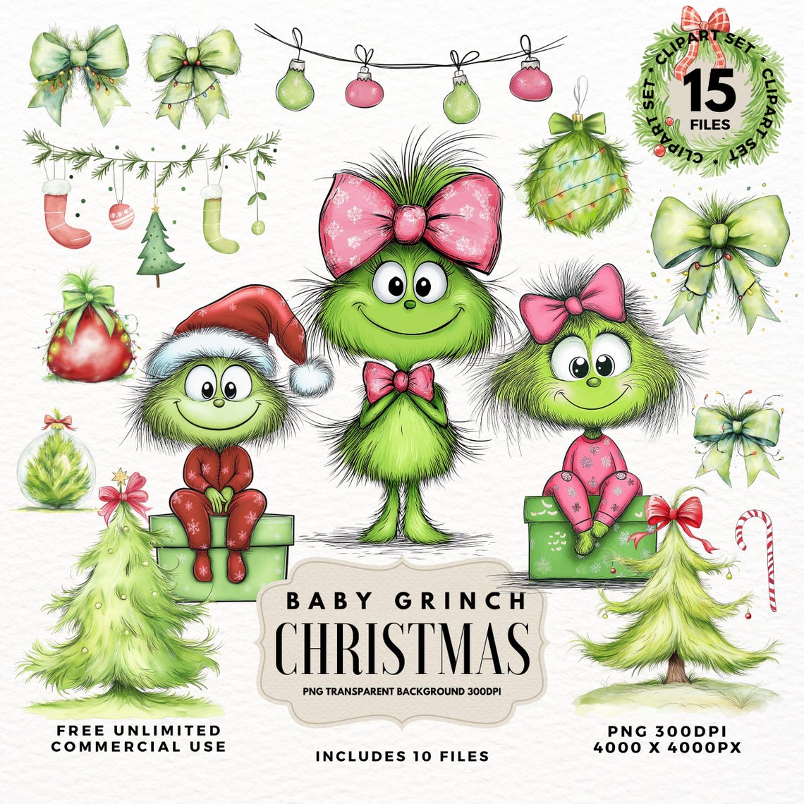 The Grinch Christmas Clipart . Grinchmas. Christmas Illustrations SET 2 ...