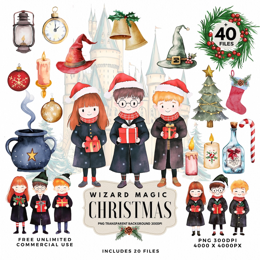 Christmas Wizard Magical Clip Art Bundle. Wizard School Collection ...