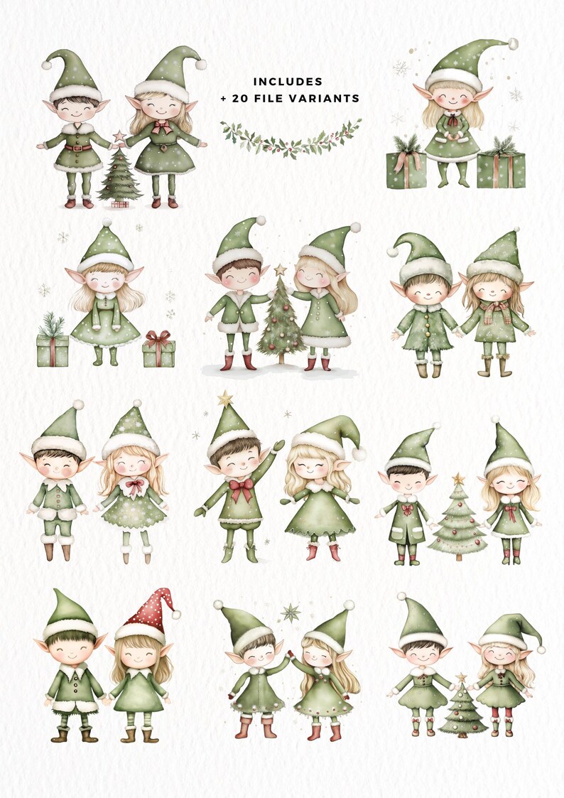 Christmas Clipart. Christmas Elves SET. Christmas Illustrations ...