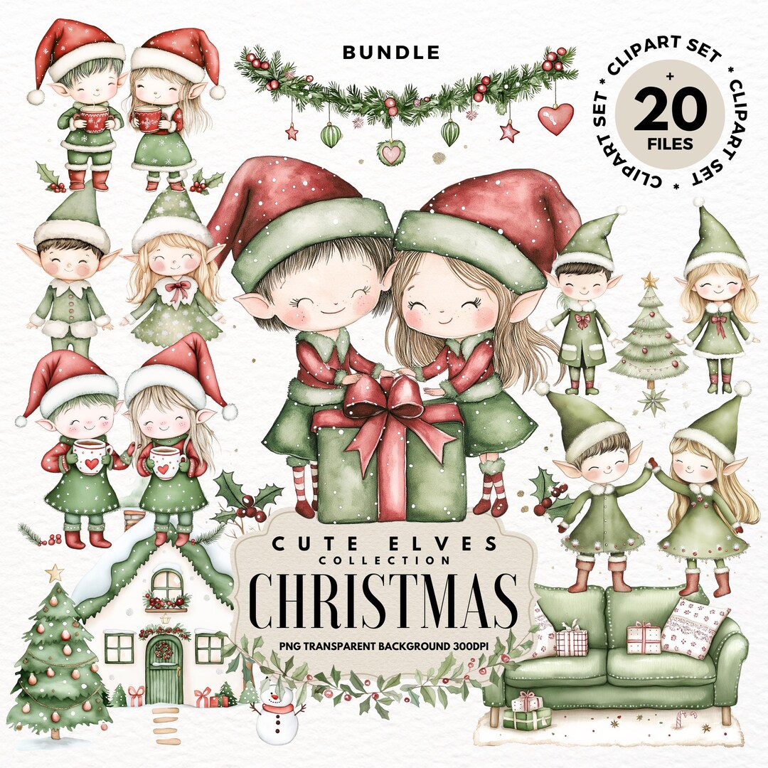 Christmas Clipart. Christmas Elves SET. Christmas Illustrations ...