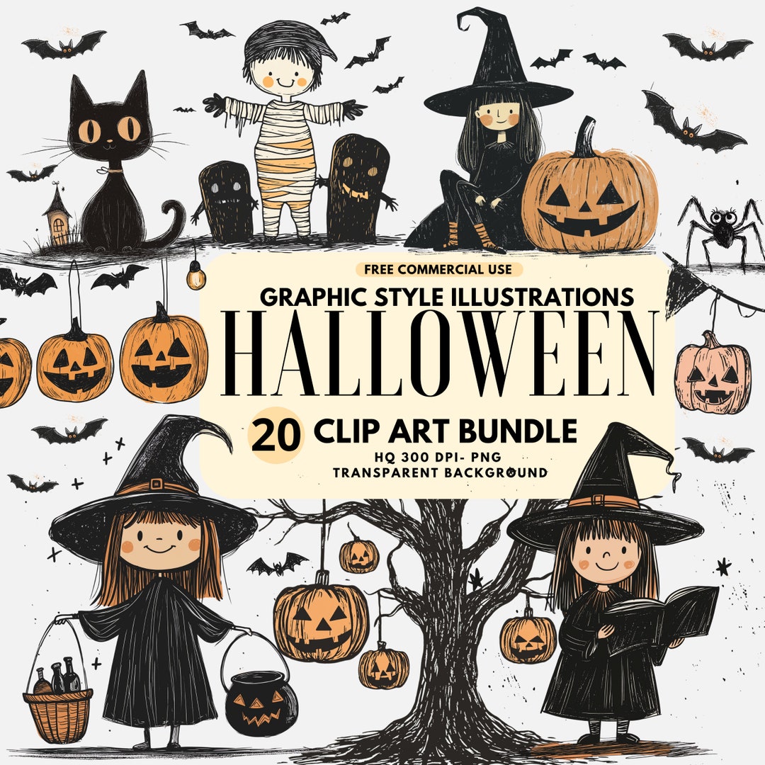 Halloween Clip Art Bundle. Graphic Style Halloween Illustrations ...
