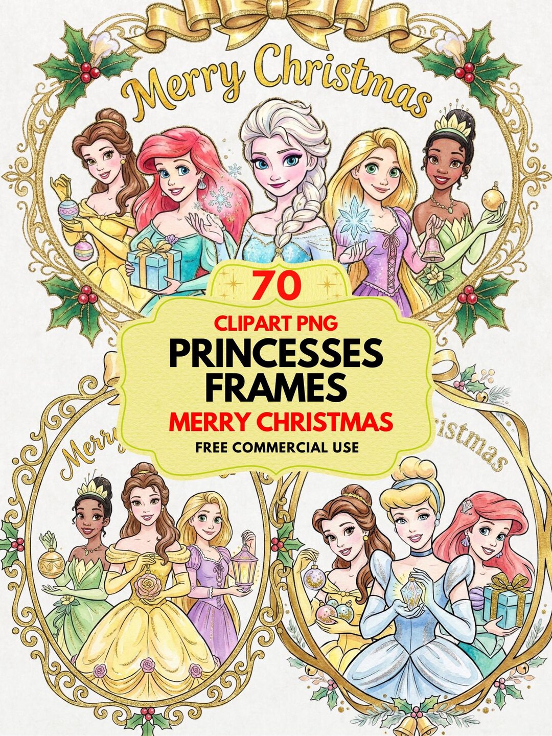 Christmas Clipart. Princess Clipart.christmas Illustrations. Watercolor ...