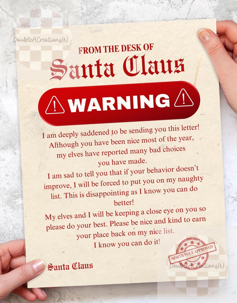 Santa Warning Letter Printable, Letter From Santa, Christmas Letter ...