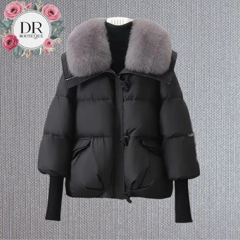 Luxurious Extended Cuff Puffer Jacket With Thickened Faux Fur Collar ...
