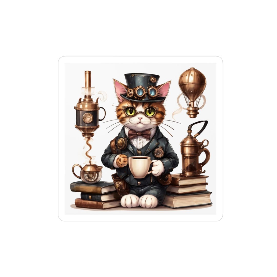 Steampunk Cat Vinyl Decals, Cute Cat Stickers for Laptop, Unique Home ...