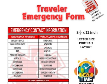 Traveler Emergency Form, Trip Emergency Information Sheet, Travel ...