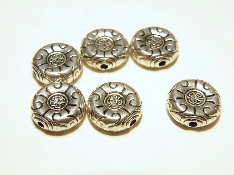 6 Pewter Ornate Medallion Asian-style Puffy Disc Spacer Beads - Etsy