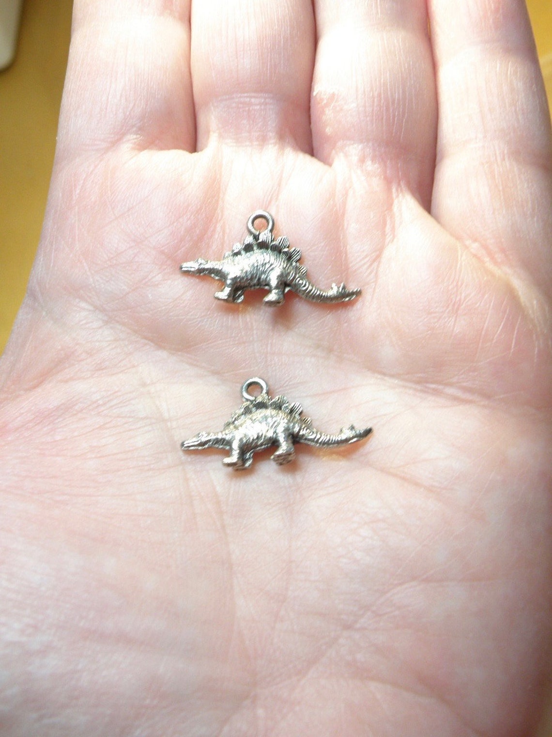 One 1 Antique Silver Dinosaur Stegosaurus Pewter Charm | Etsy