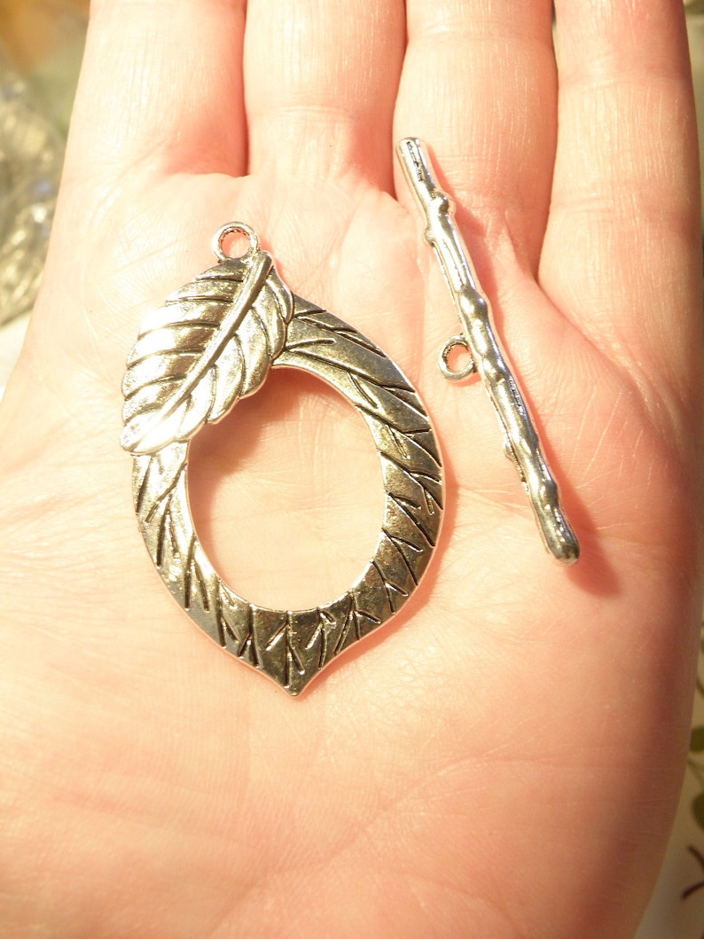 One 1 Huge Pewter Silver Leaf and Twig Toggle Clasp Set | Etsy