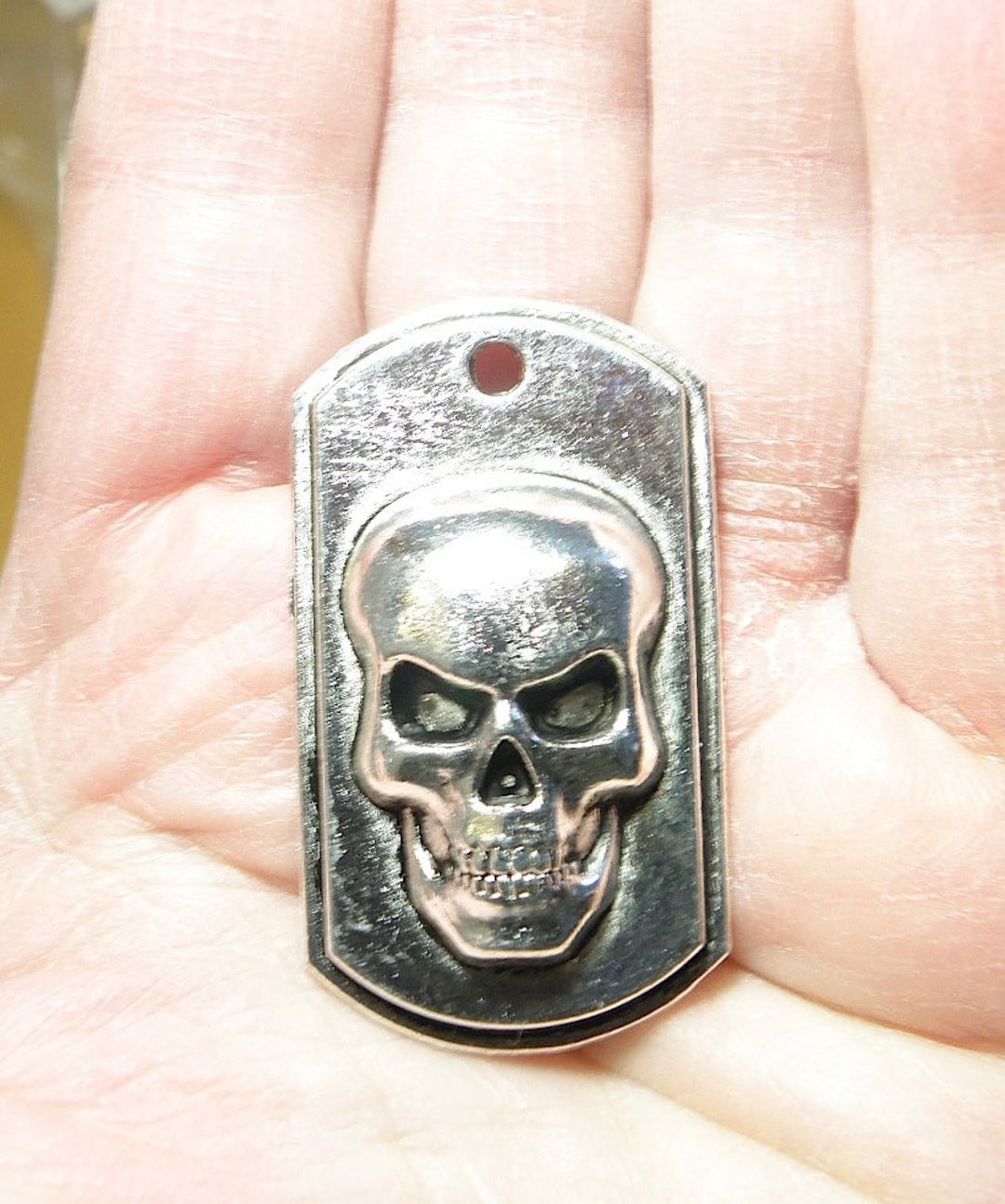 Two (2) Large Pewter Silver Skull Dog Tag Pendant - Etsy