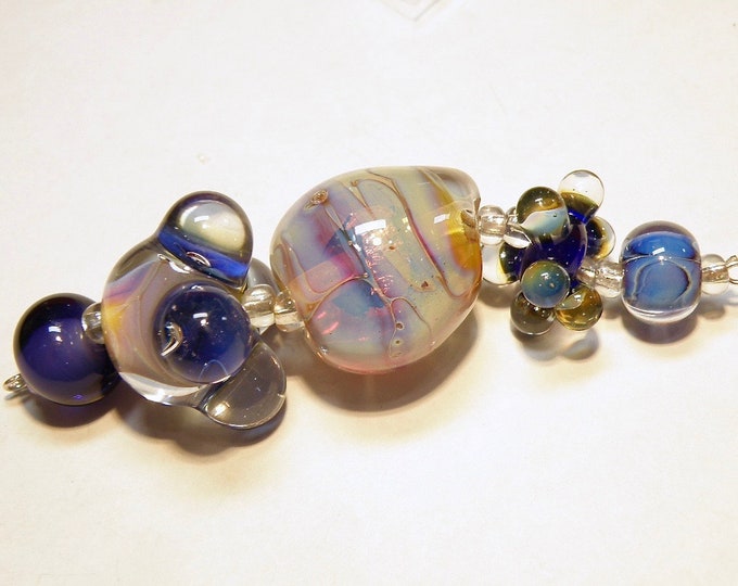 Coordinating Set of Five (5) Bumpy Lampwork Borosilicate Beads: Blues ...