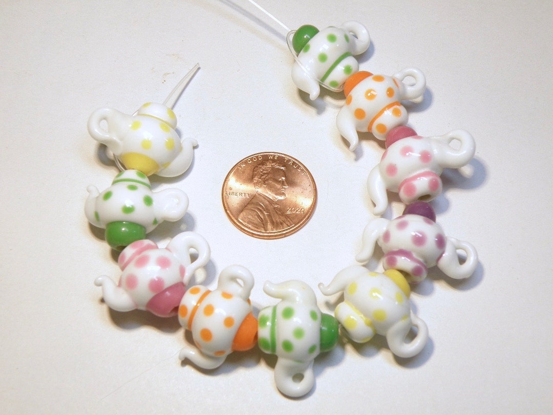 One (1) Lampwork Glass Polka Dot Teapot Bead --- Lot UU - Etsy