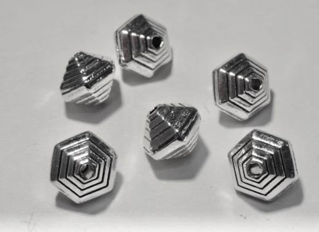 Six (6) Pewter Silver Double Pyramid Beads - Etsy