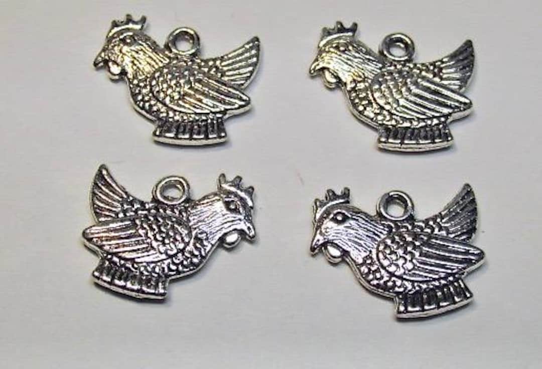 Four (4) Pewter Silver Chicken Charms - Etsy