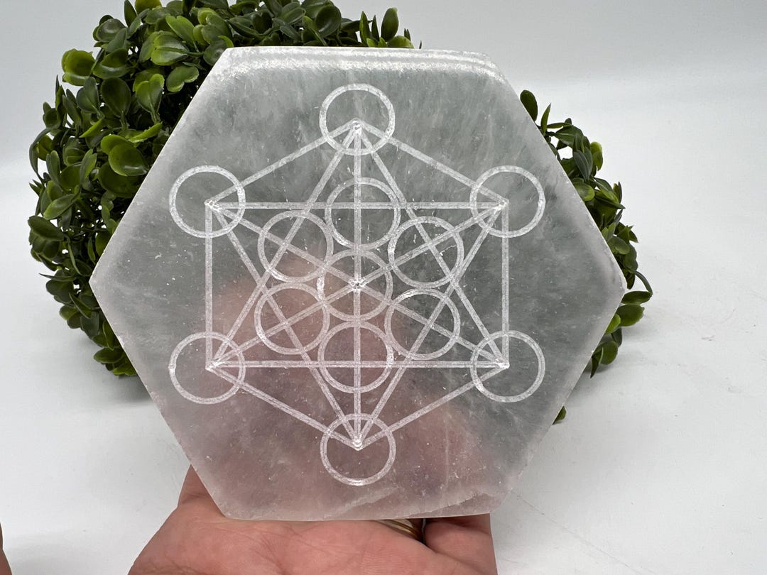 12cm Natural Selenite Charging Plate Energy Grid Sacred Geometry ...