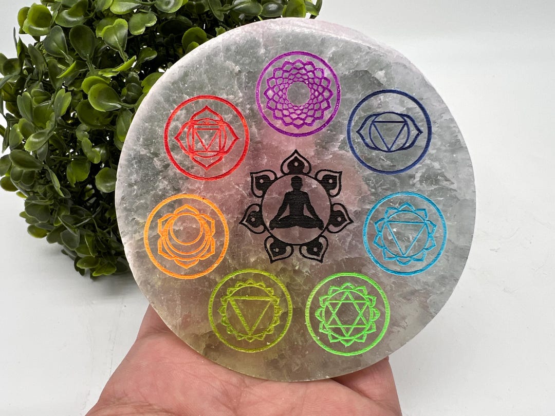 Spiritual & Meditation Selenite 7 Chakra DISK, Selenite 7 Chakra ...