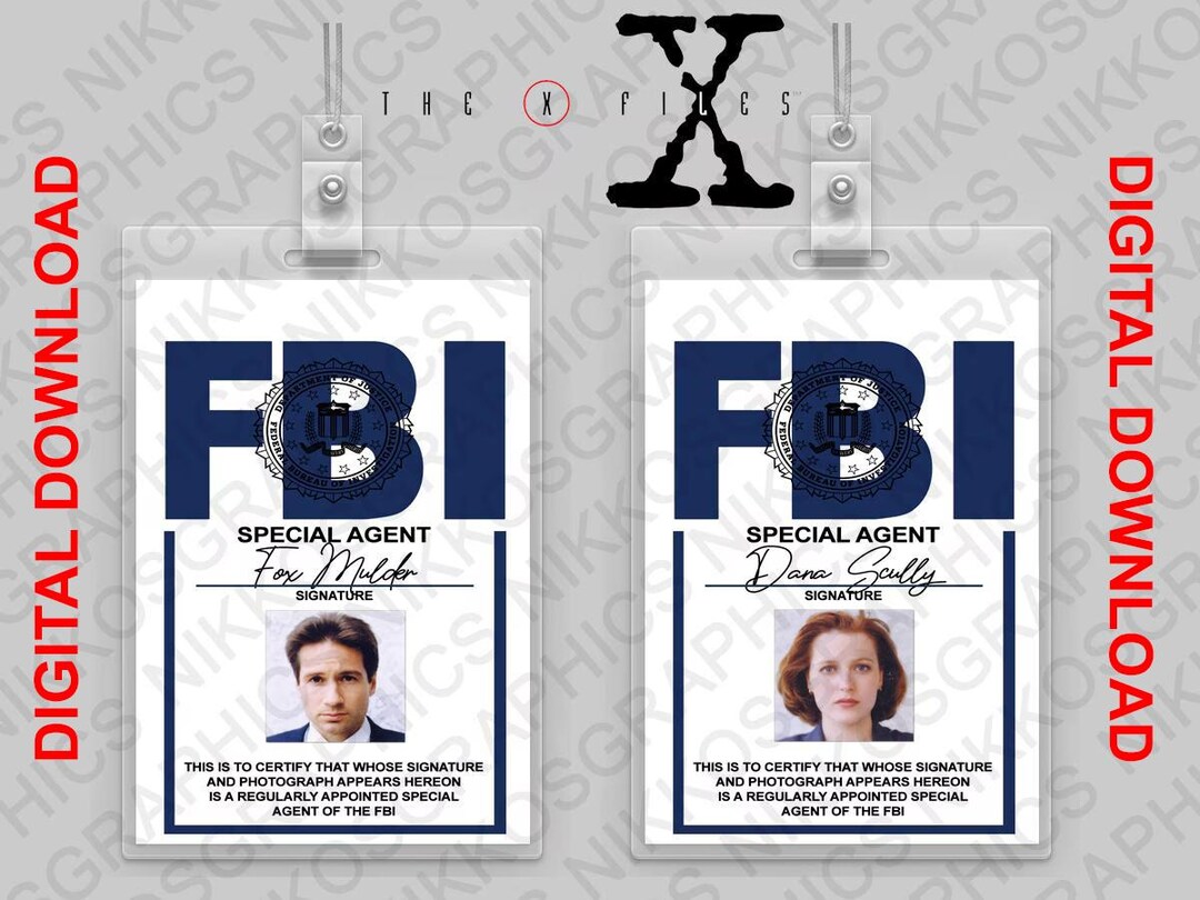 X-files - DIGITAL DOWNLOAD - ID Card - Fox Mulder & Dana Scully Set - Etsy
