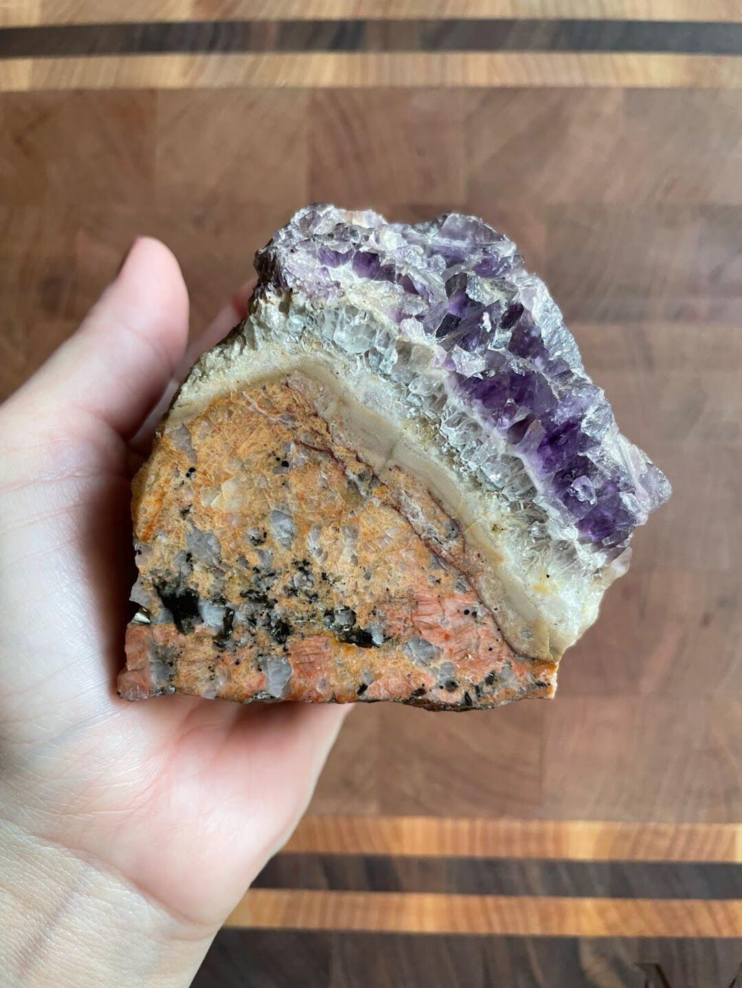 Polished Amethyst Granite Geode Half / Purple Quartz / Natural Crystal ...