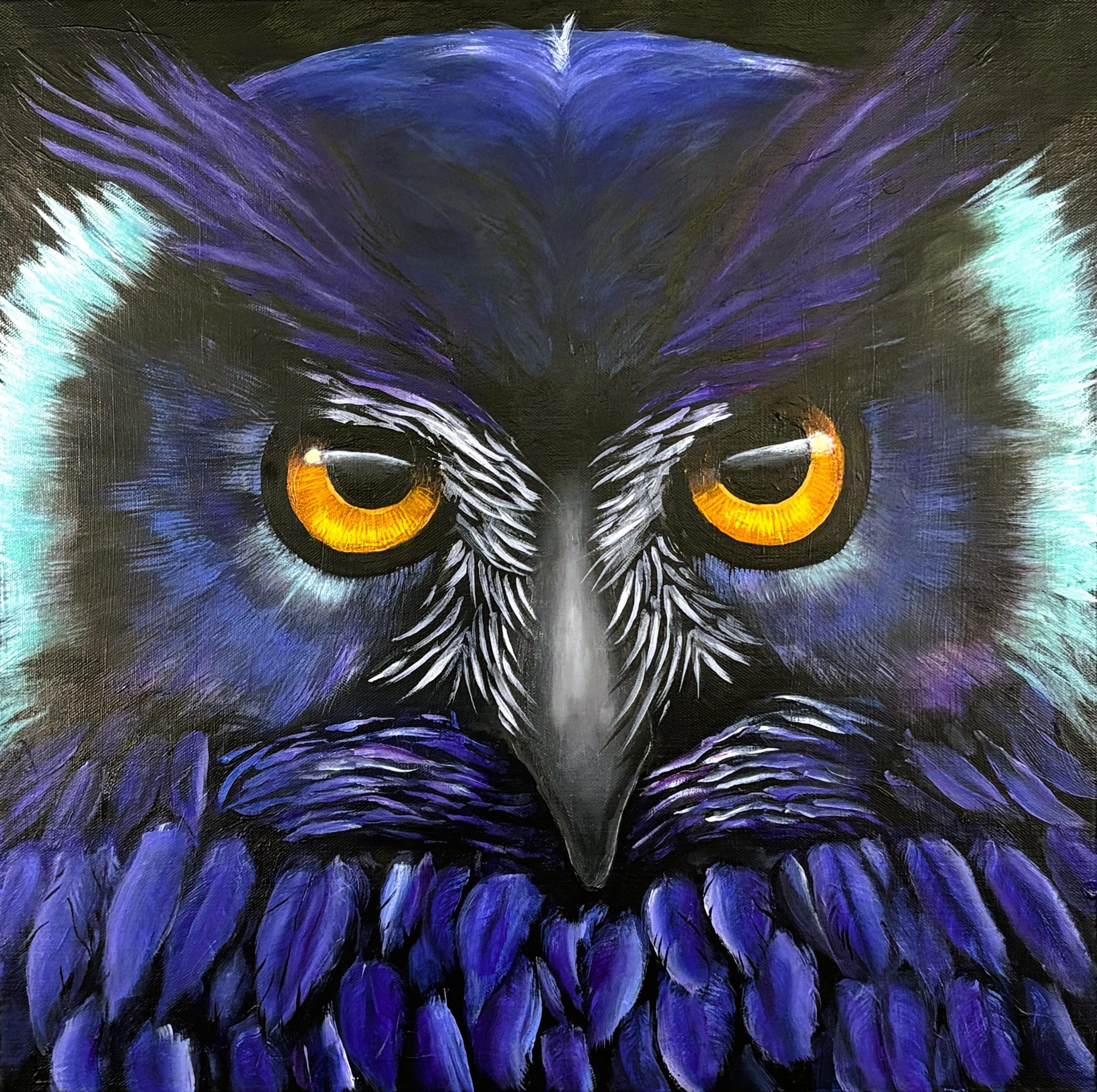 Colorful Owl Painting, Vibrant Owl Wall Art, Owl Canvas Print, Rainbow ...