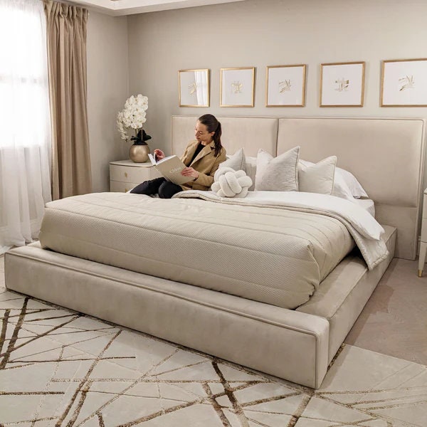 Tropez Silver Bed Frame, Wall Headboard Upholstered Panels, Custom ...