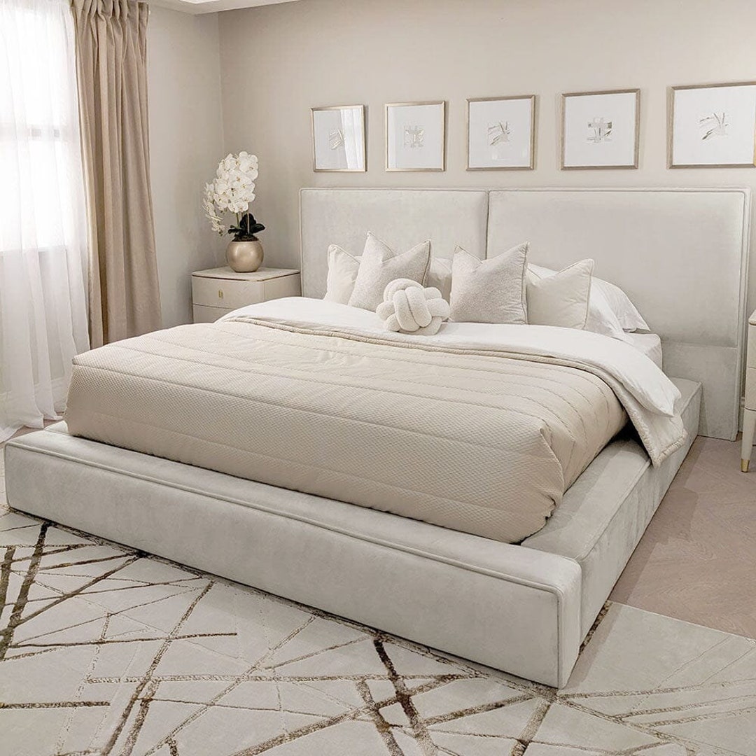 Tropez Silver Bed Frame, Wall Headboard Upholstered Panels, Custom ...