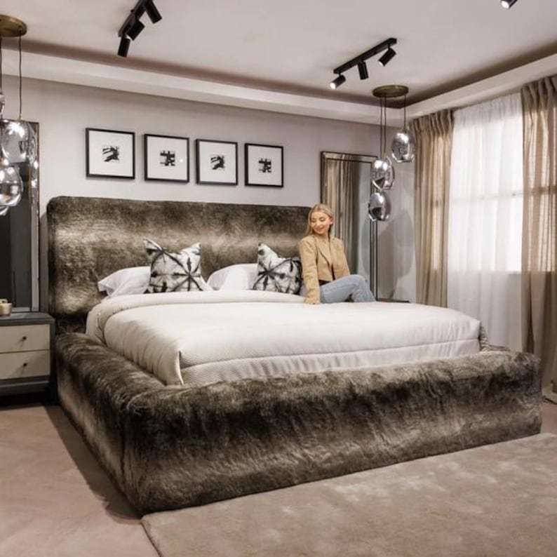 Arctic Luxury Cream Faux Fur Bed Frame, Upholstered Bedframe, Modern ...