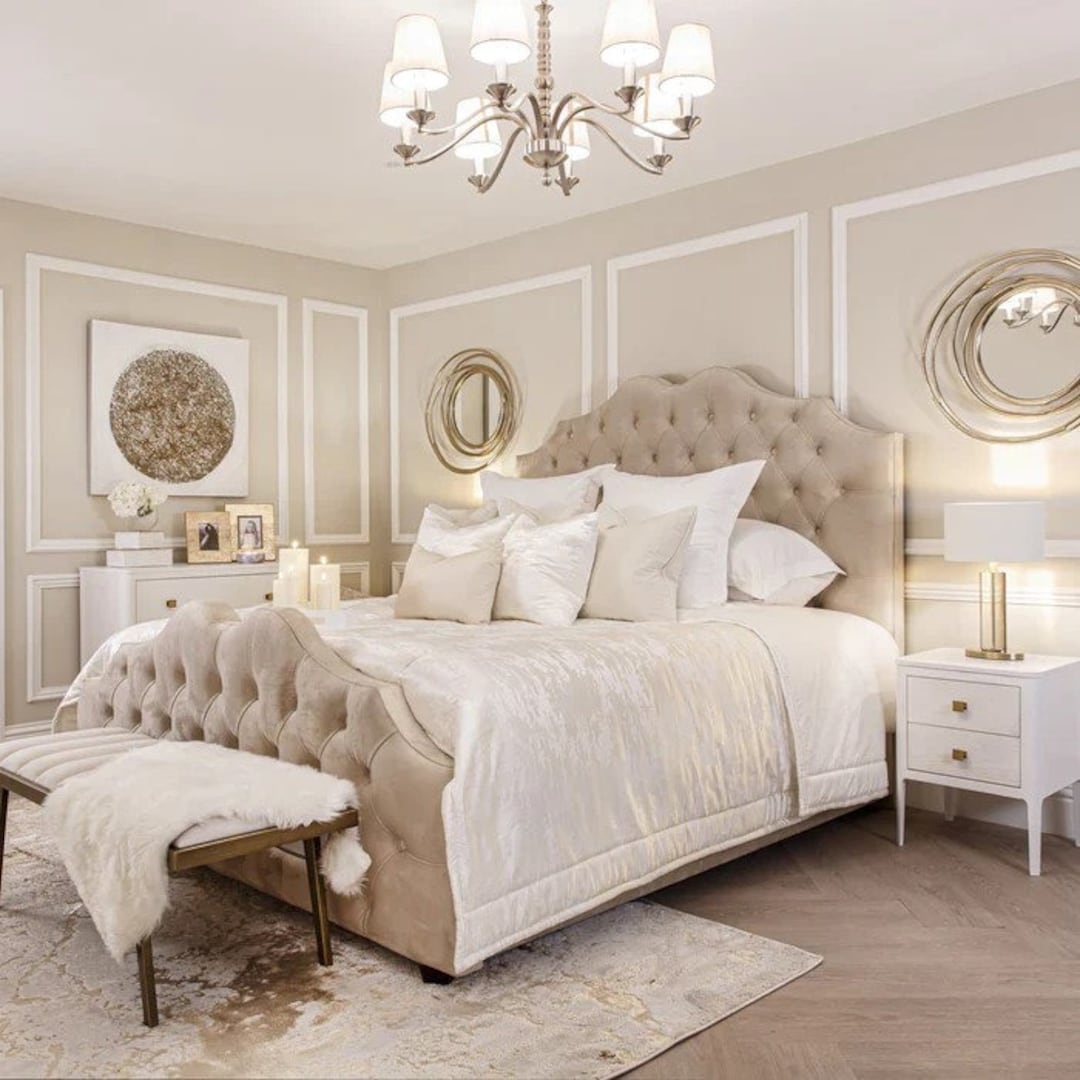 Majestic Custom Upholstered Bed Frame With Headboard, Modern Bed Frame ...
