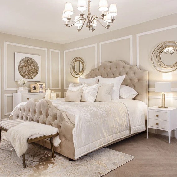 Majestic Custom Upholstered Bed Frame With Headboard Modern Bed Frame Tufted Bed Frame Queen king california King twin Platform Bedframe Etsy