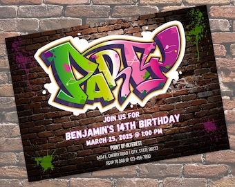 Graffiti Birthday Party Invitation, Urban Birthday Party Invitation ...