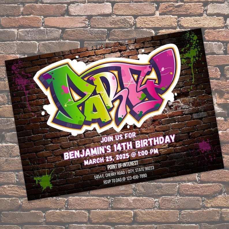 Graffiti Birthday Party Invitation, Urban Birthday Party Invitation ...