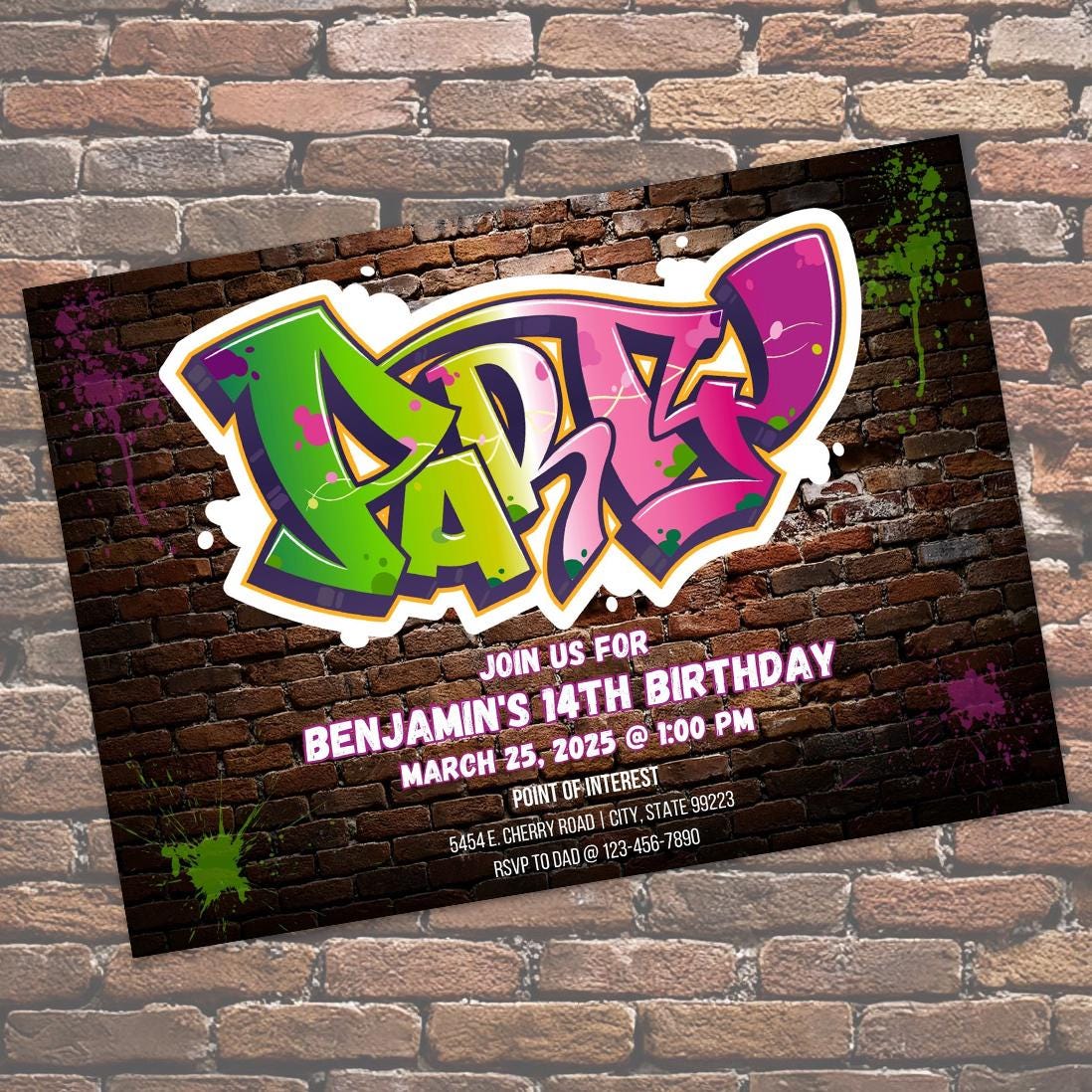 Graffiti Birthday Party Invitation, Urban Birthday Party Invitation ...