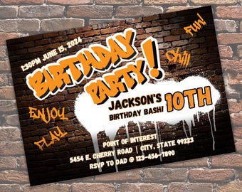 Graffiti Birthday Party Invitation, Urban Birthday Party Invitation ...