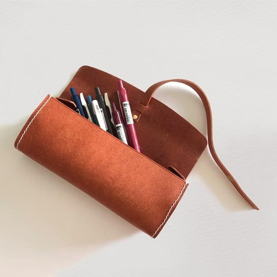 Personalized Leather Pen Case, Custom Pencil Holder Pouch, Genuine ...