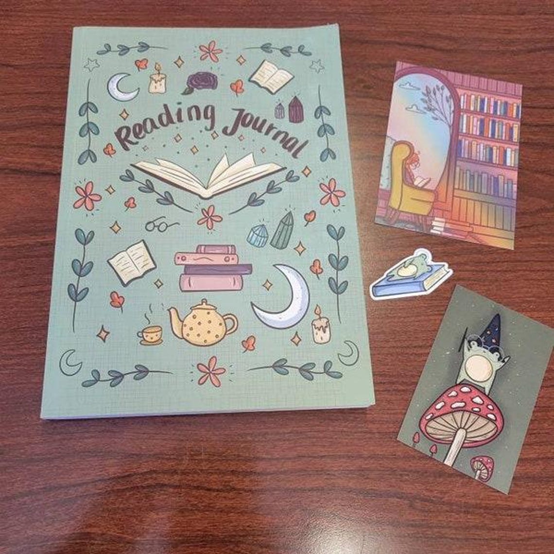 Green Reading Journal Track 100 Books & Reviews Cottage Core Book ...