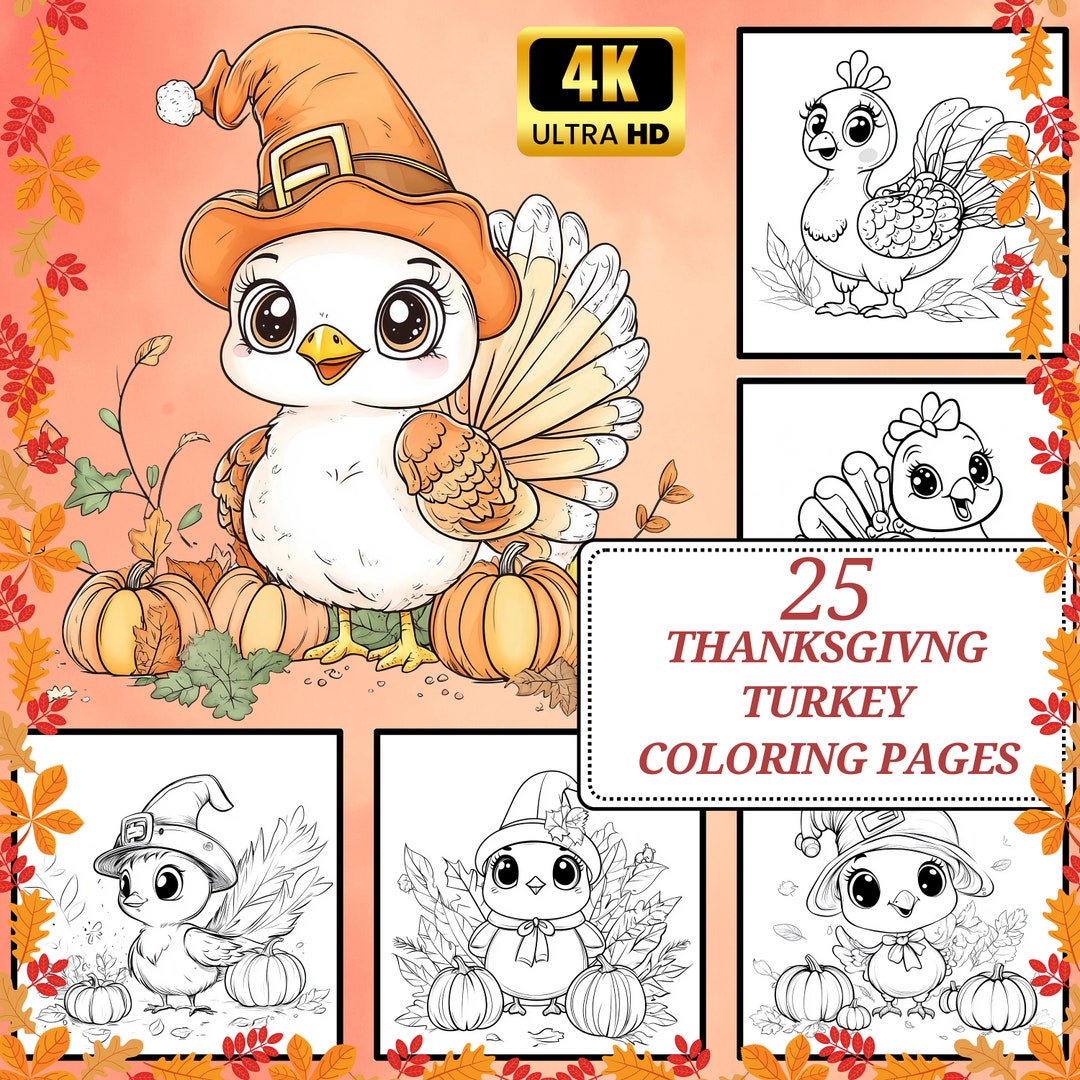 25 Autumn Thanksgiving Turkey Coloring Pages - Kids and Adult Coloring ...
