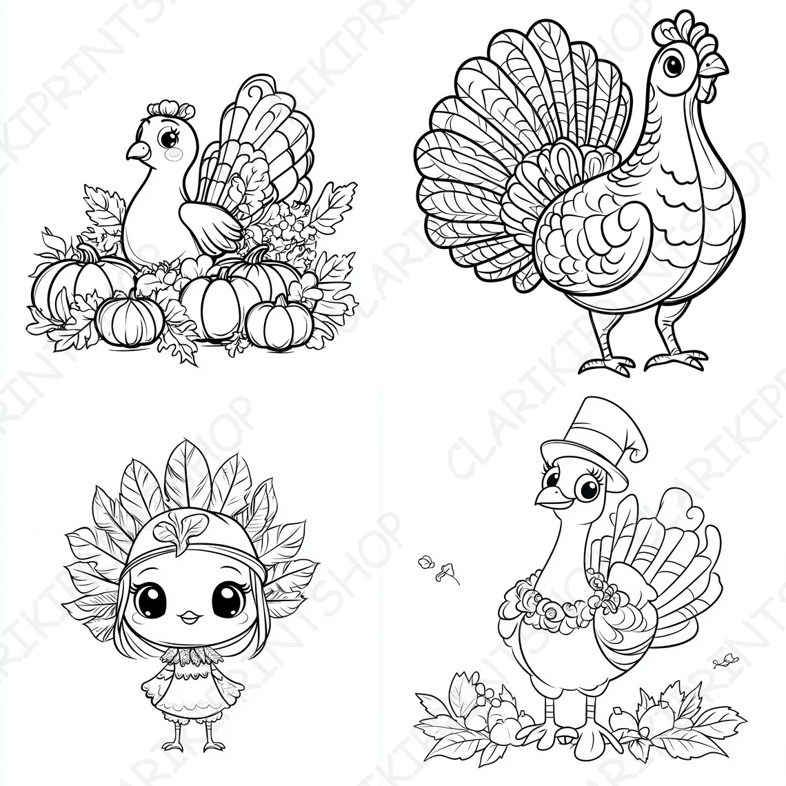 25 Autumn Thanksgiving Turkey Coloring Pages - Kids and Adult Coloring ...