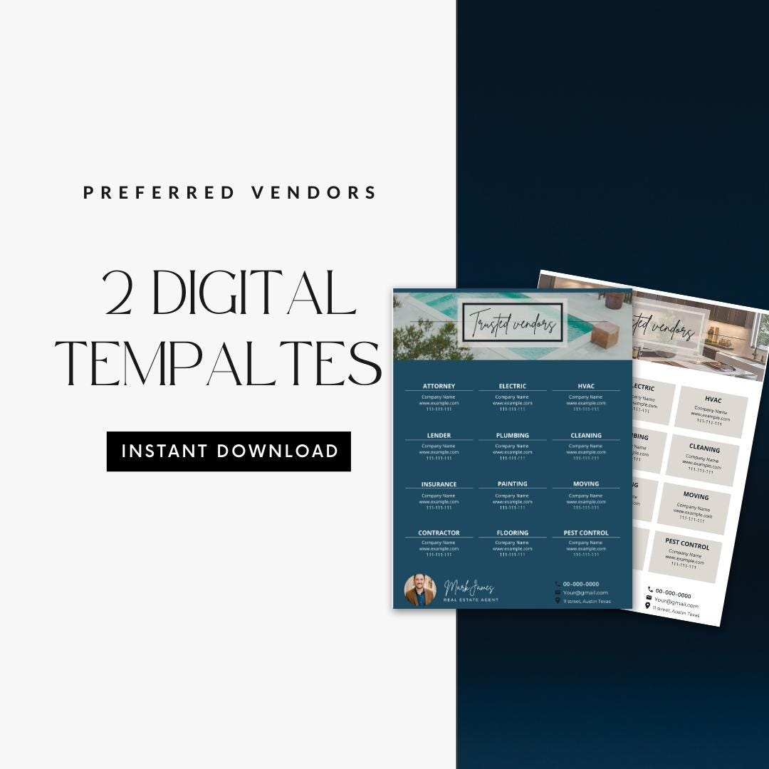 2 Vendor List Templates for Sale Real Estate Canva Template Mockup - Etsy